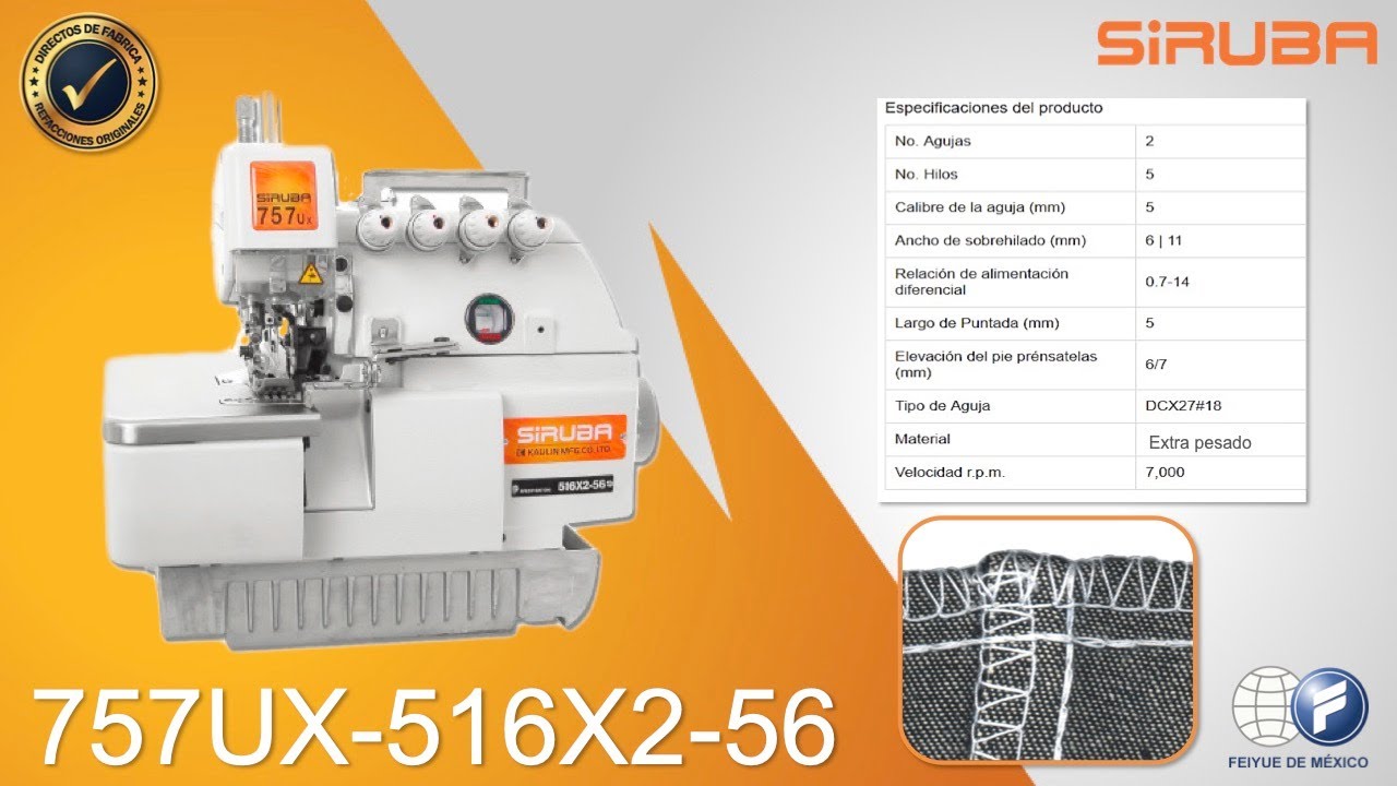 Máquina overlock de 5 hilos marca SIRUBA - YouTube