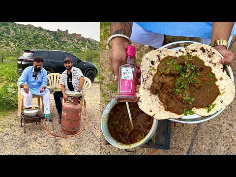 बन्ना ने गुलाब शराब संग बनाया जंगल मैं राजस्थानी मटन।🔥 experience & recipe by @YuvizKitchen  Jaipur 
