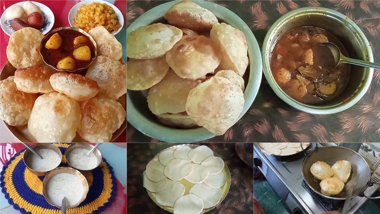 Ashtami special menu phulko luchi , spicy aloo dum,semai, rasgulla ...