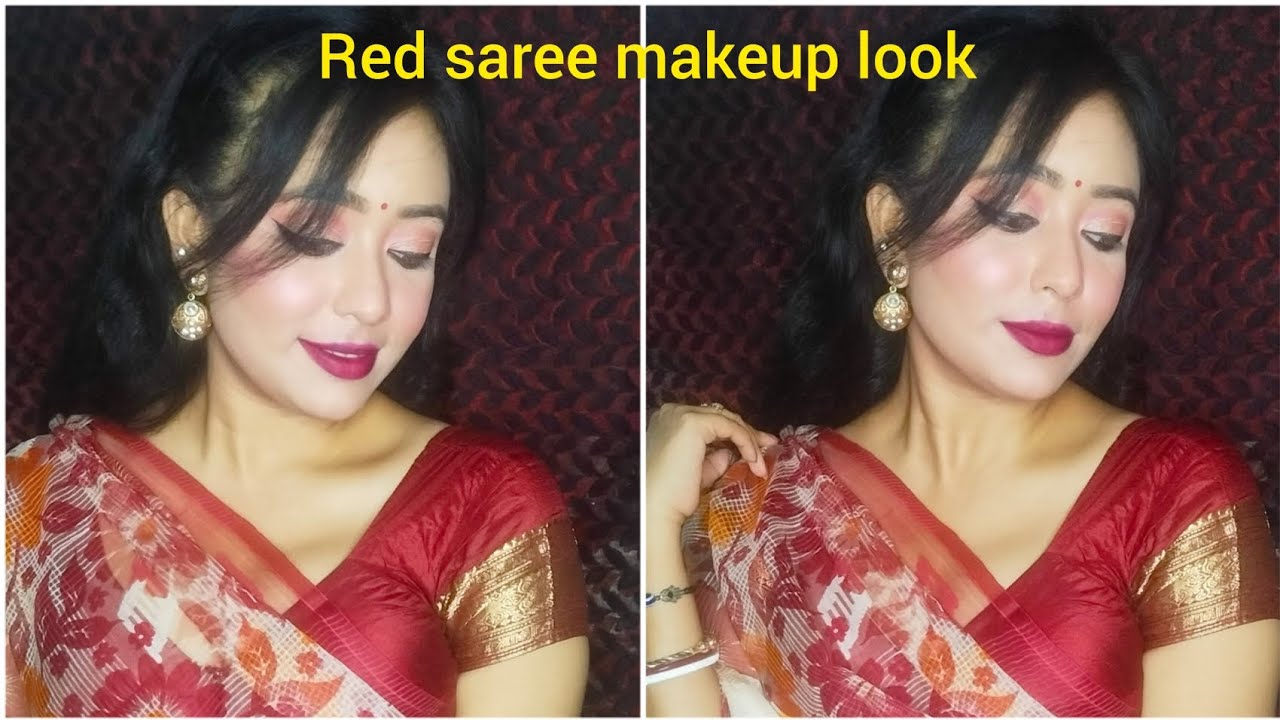 Red saree makeup look 😍🤩 - YouTube