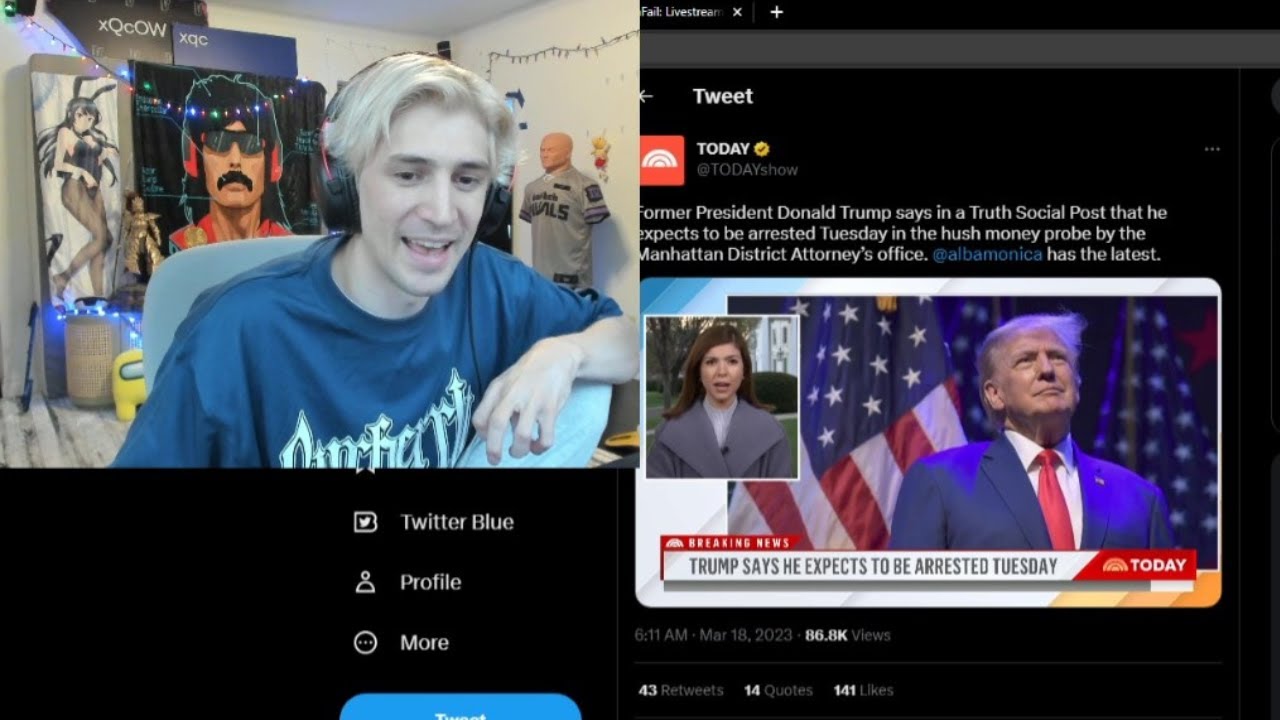 xQc reacts to Donald Trump expecting to be arrested - YouTube