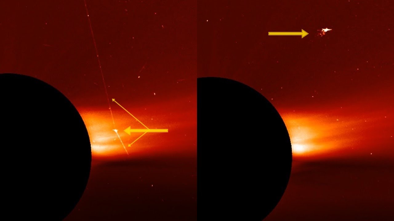 Alien Spacecraft firing huge laser beam caught near the Sun - YouTube