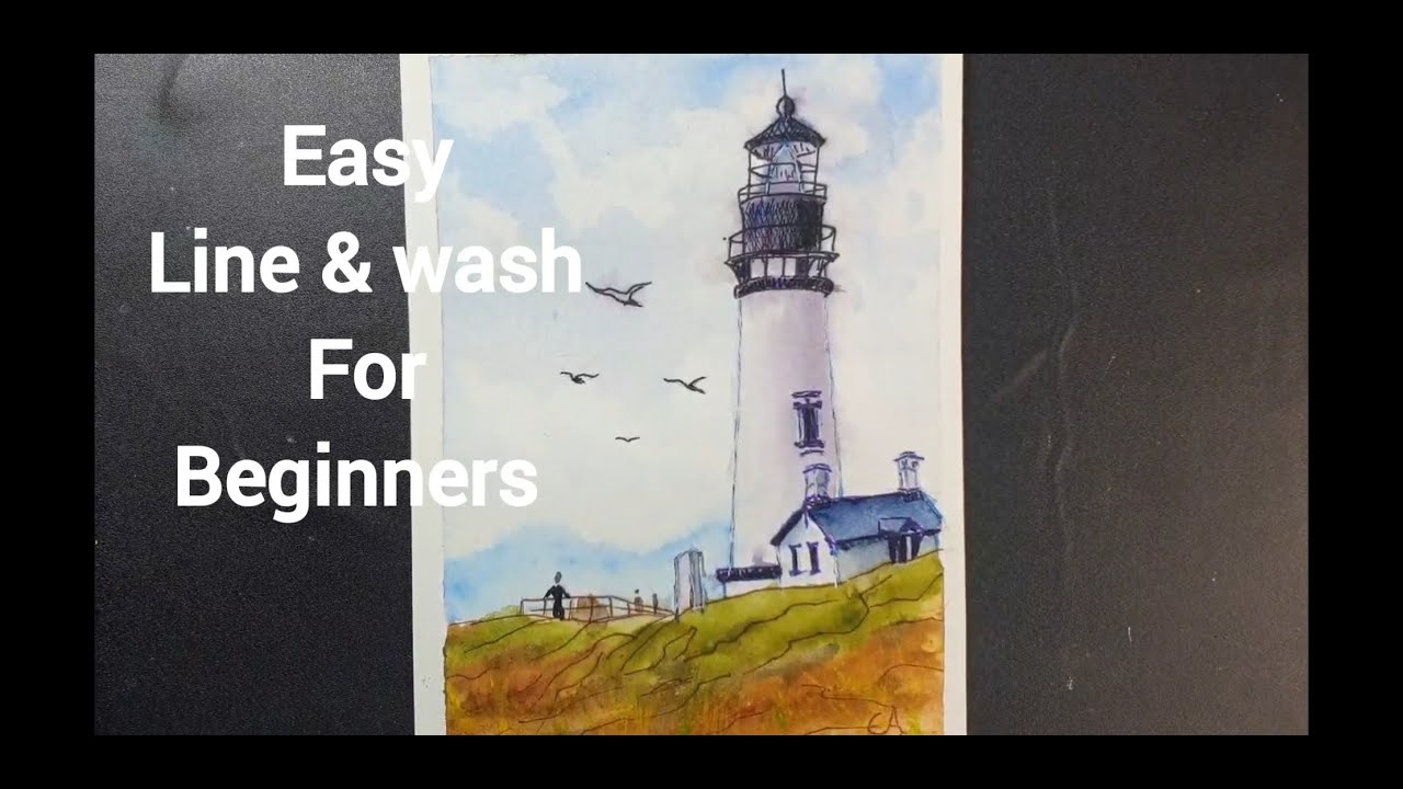 Easy Line & Wash Lighthouse in Watercolors suitable for Beginners ...