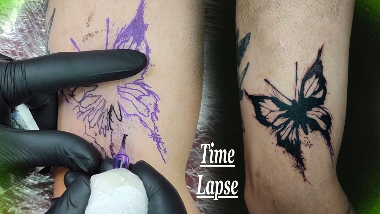🍀 butterfly tattoo ,.,. time lapse tattoo - YouTube
