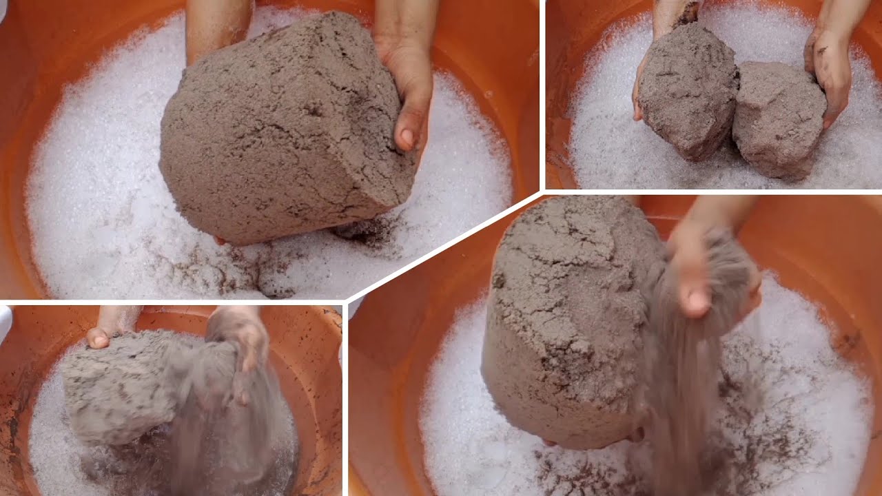 Super Soft GREY Mud big bucket crumble Dipping in bubble water 💦💦💦 ...