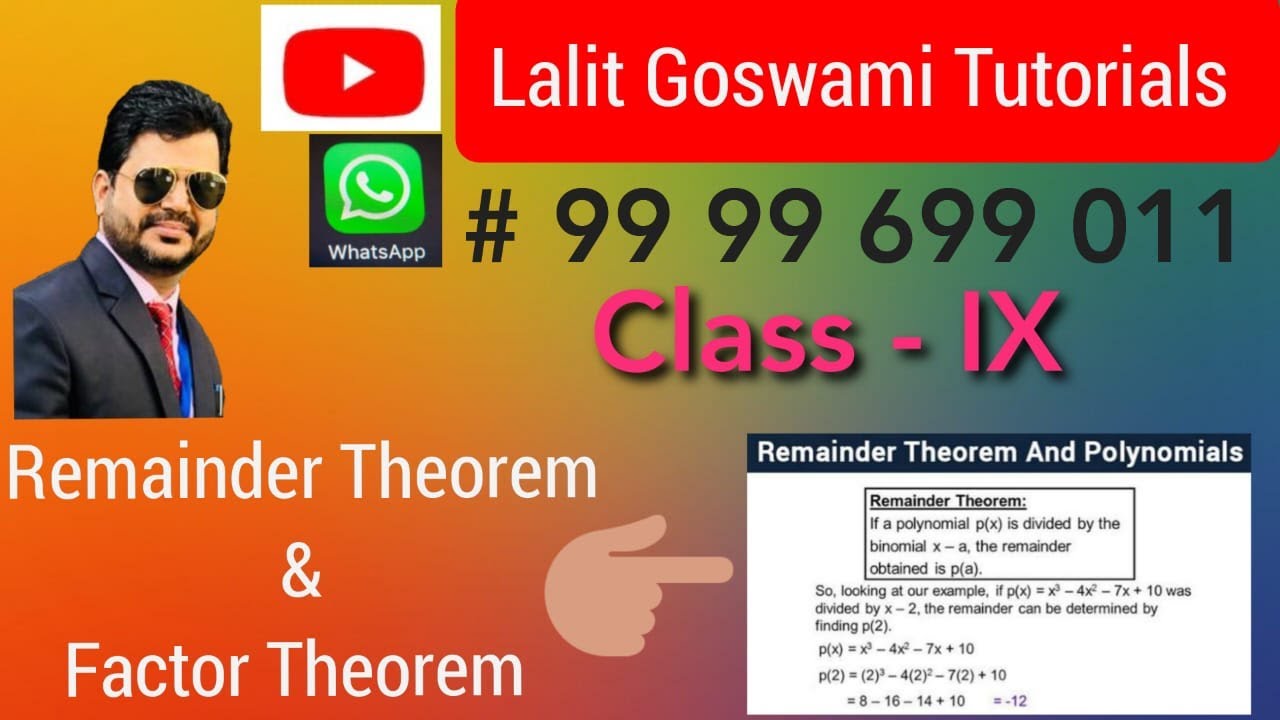 Class - IX Polynomials Part 3 || Remainder Theorem & Factor Theorem ...