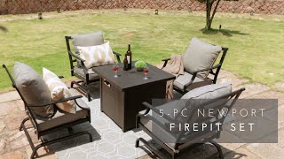 The Outdoor Furniture 5-Pc Newport Firepit Set with 1 Fire Pit Table and 4 Chairs | Grand Patio