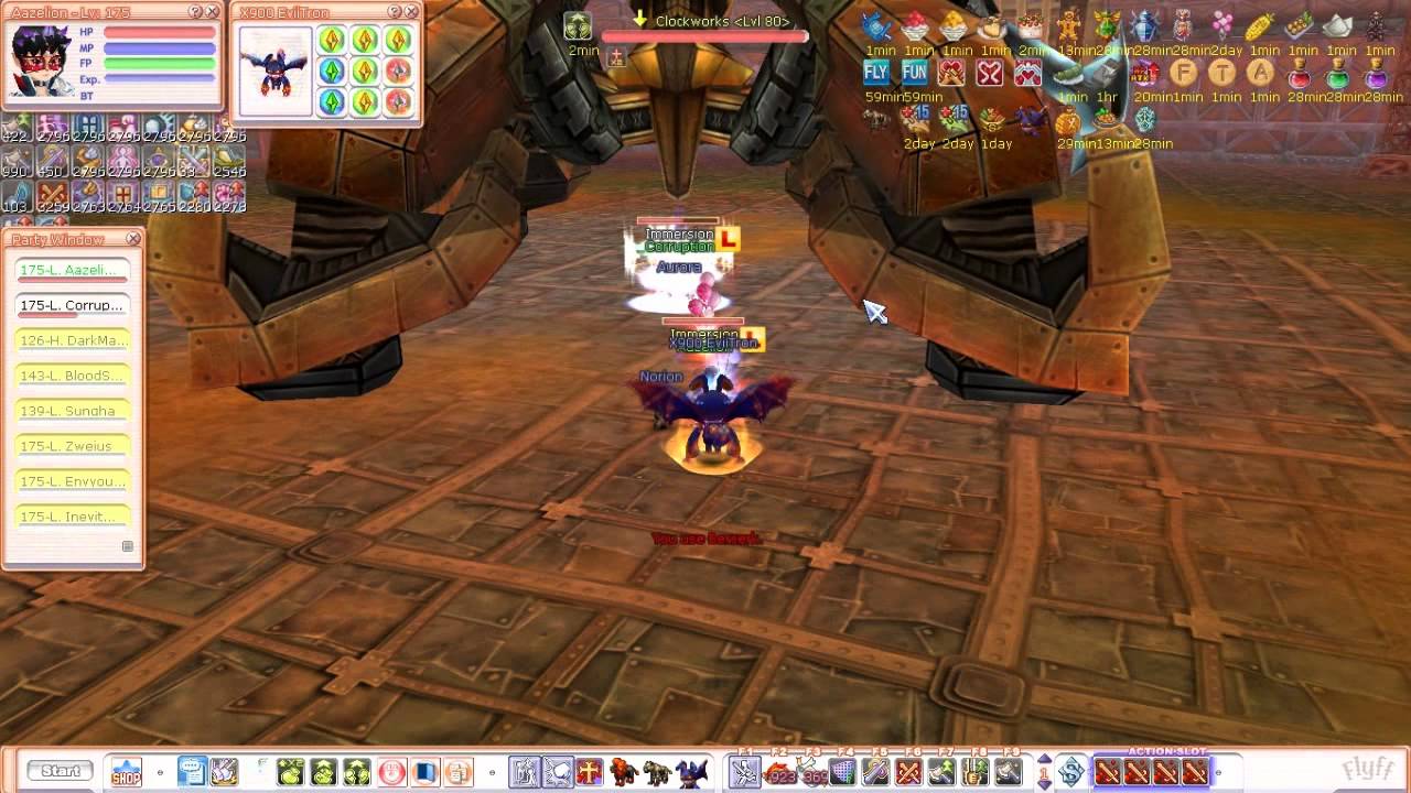 Eclipse Flyff - (Aazelion) Red Meteonyker and Clockworks Kill time ...