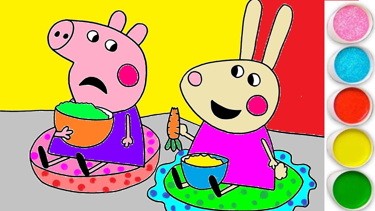 How to Draw and Color Peppa Pig and Rebecca Rabbit Sleepover 🐷🐰 ...