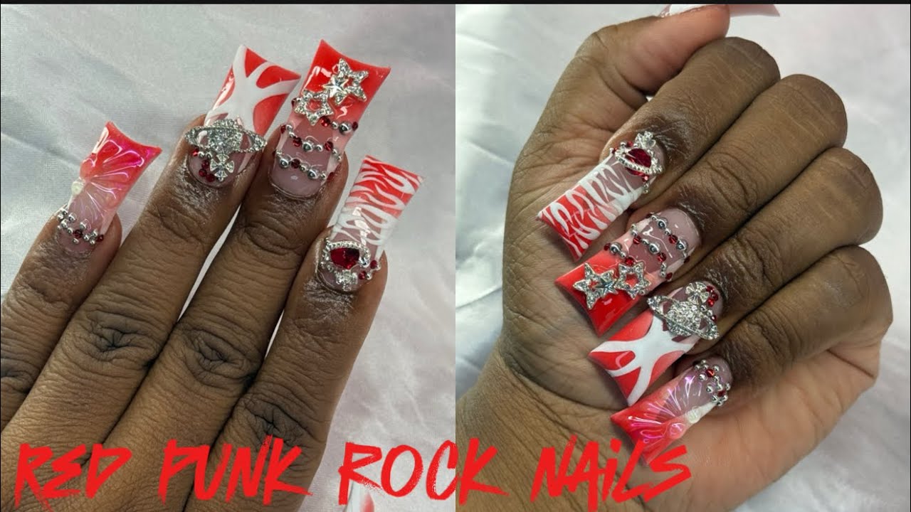 RED PUNK ROCK NAILS ️ ️ ️‍🔥 ️‍🔥 POLYGEL NAILS - YouTube