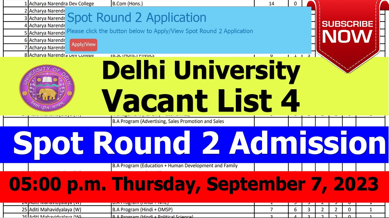 Delhi University Spot Round 2 Vacant List Spot Round 2 Csas 05