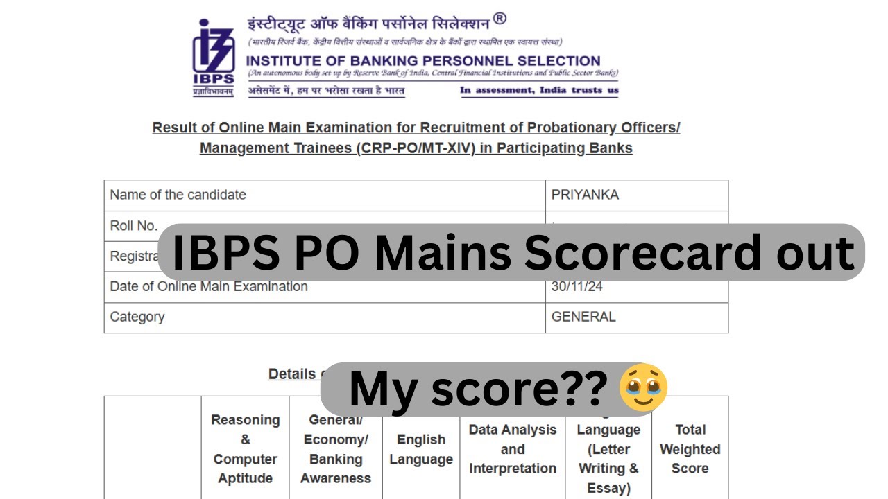 MY IBPS PO Mains scorecard.#ibpspo2024 #ibpspomains2024 #ibpspo - YouTube
