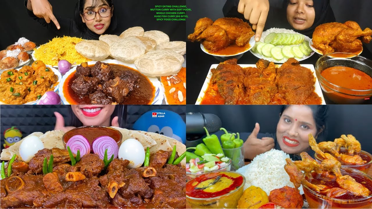 SPICY EATING CHALLENGE, MUTTON CURRY WITH SOFT POORI, WHOLE CHICKEN ...