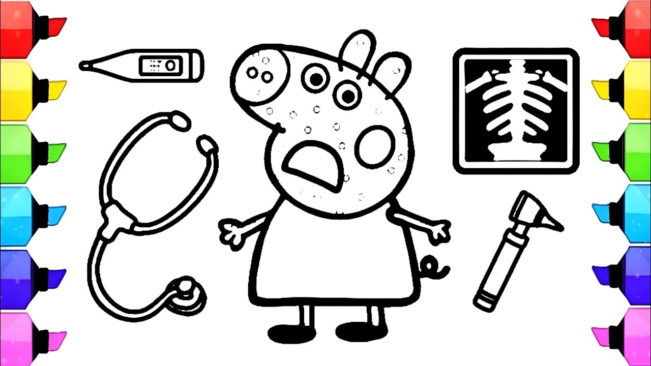 Peppa Pig with Doctor Set Easy Step by Step | Peppa Pig Drawing and ...