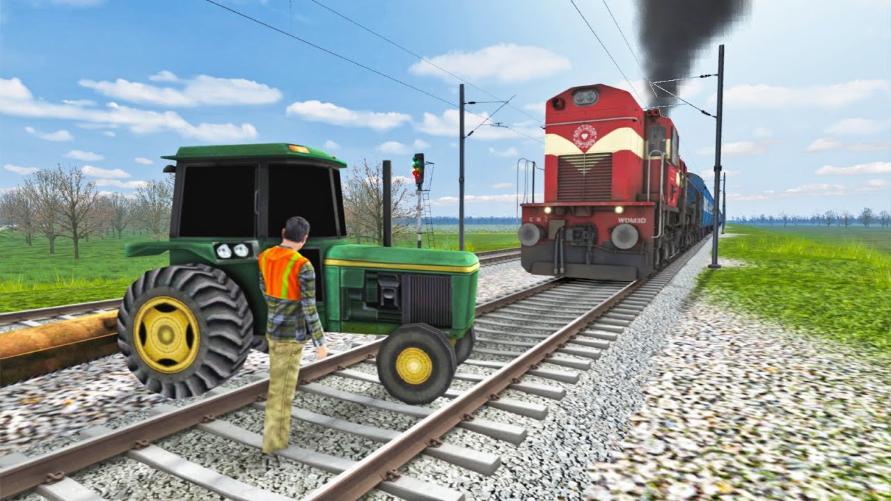 Crazy Tractor & man vs TRAIN :- Stops The Train -: Train Simulator ...