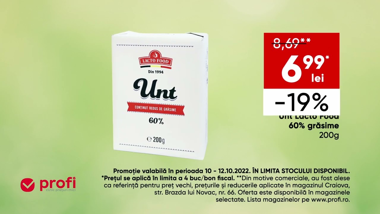 La Profi ai reduceri pe bandă! Acum ai Unt Lacto Food 60% grăsime 200g ...