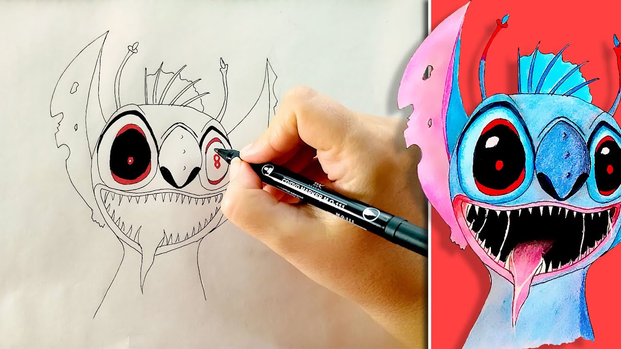 How To Draw Stitch from Lilo & Stitch | The horror version - YouTube