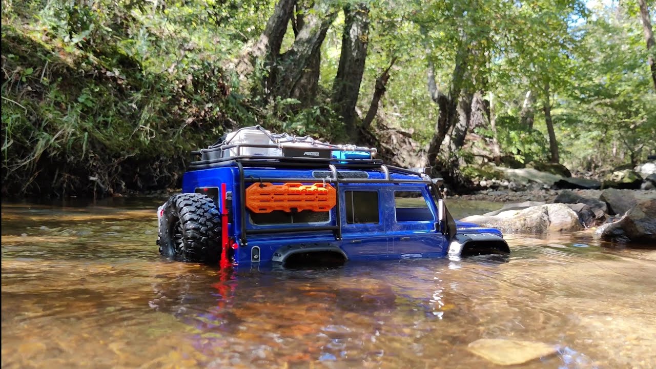Trx4 defender 1/10 scale RC crawler off road stream crawling. - YouTube