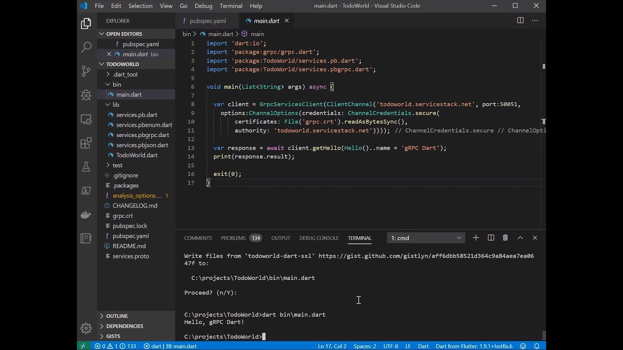 ServiceStack Dart Google protoc generated GrpcServiceClient TodoWorld ...