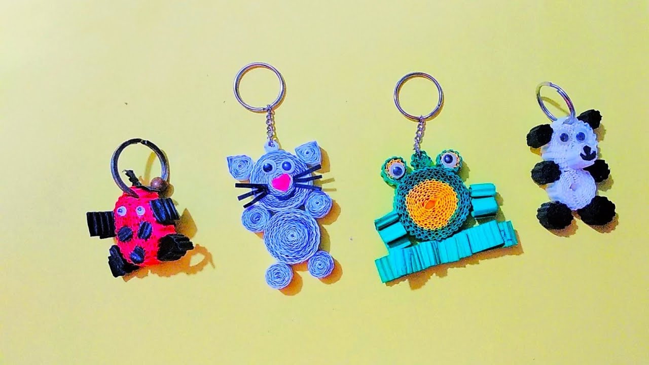 #Animal key chain || paper strip key chain || quilling keychain - YouTube