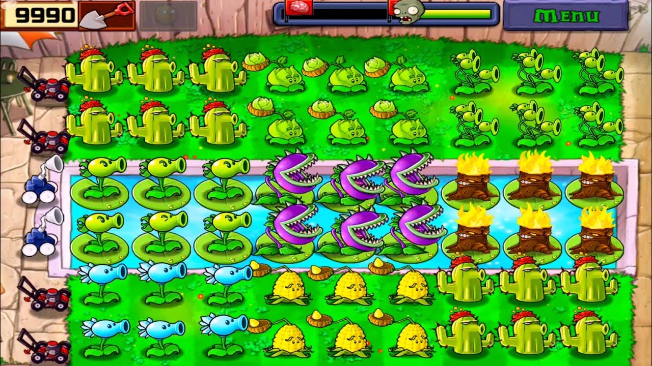 PVZ Gameplay | Cactus, Repeater, Snow pea, Cabbage-pult, Chomper ...