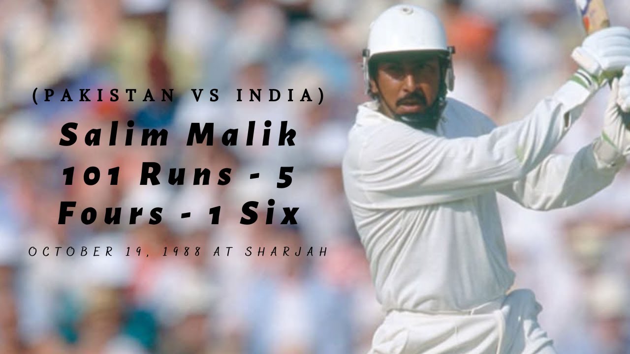 Salim Malik 101 Runs off 124 Balls 5 Fours - 1 Six vs India at Sharjah ...