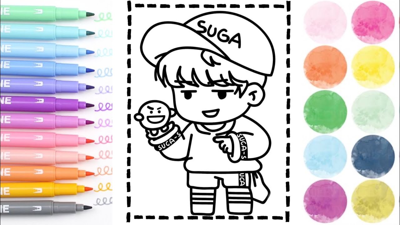 Coloring bts chibi and adorable suga with shooky - YouTube