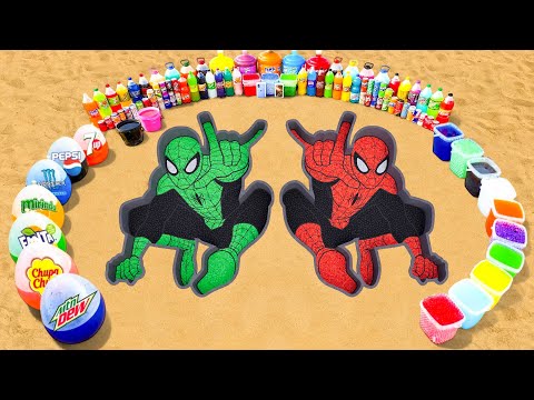 Big Toothpaste Eruption from Spiderman with Mtn Dew, Soda Balloons & Pepsi, Coca Cola vs Mentos