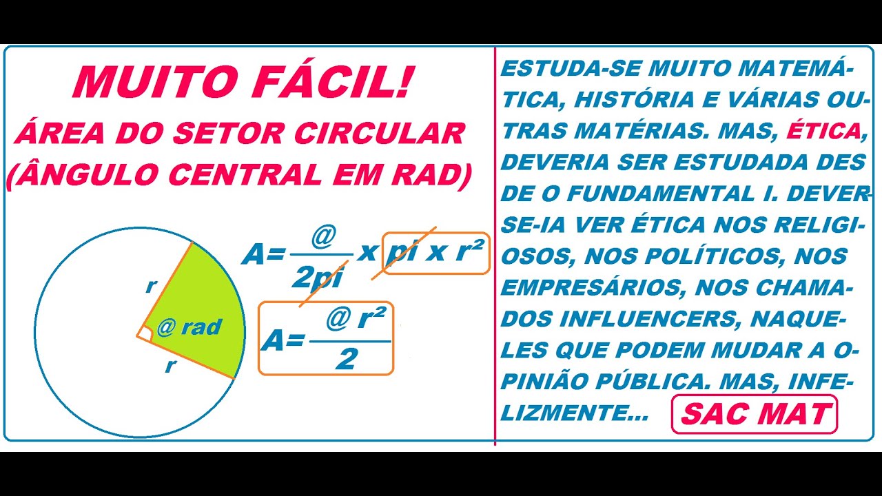 ÁREA SETOR CIRCULAR (RADIANOS) - MUITO FÁCIL - YouTube