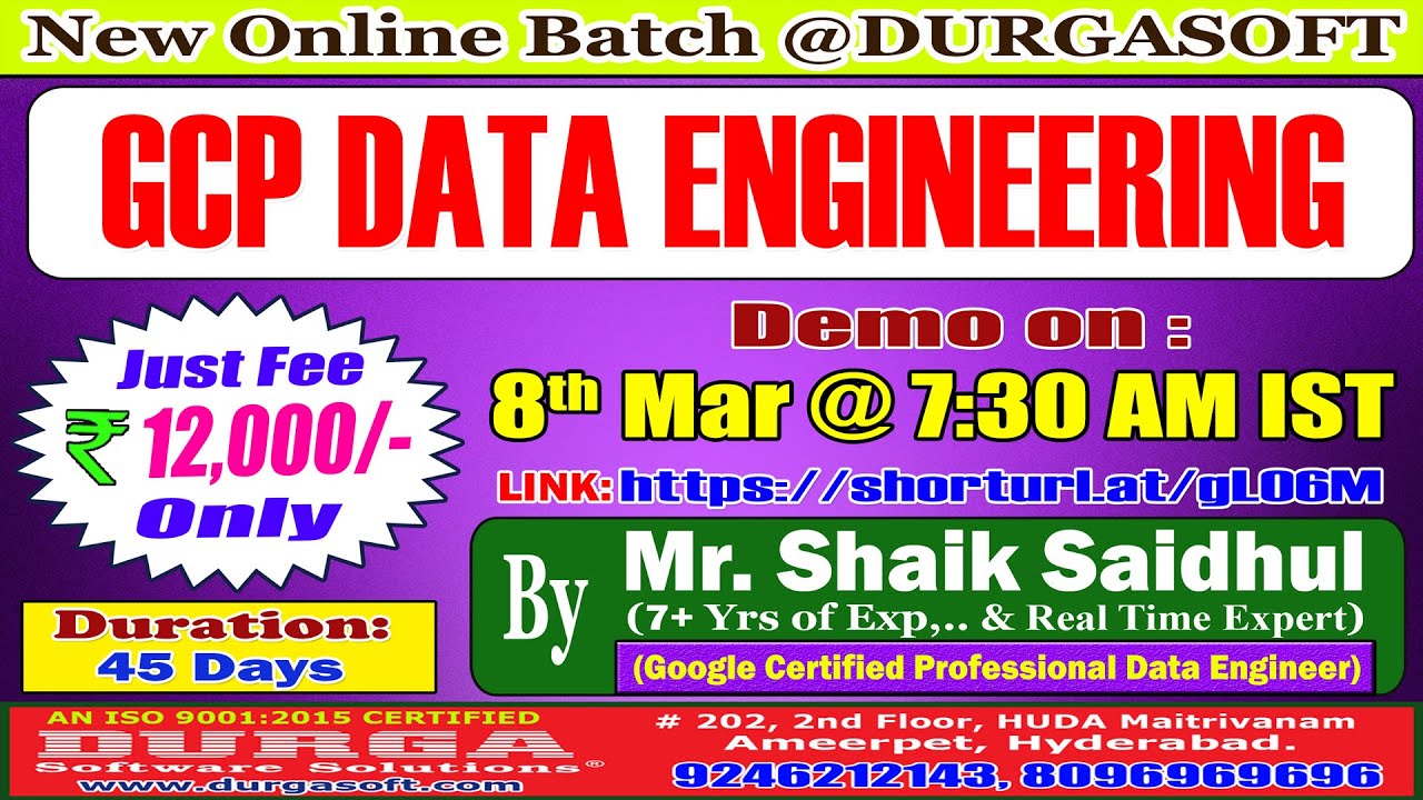 GCP DATA ENGINEERING Online Training @ DURGASOFT - YouTube