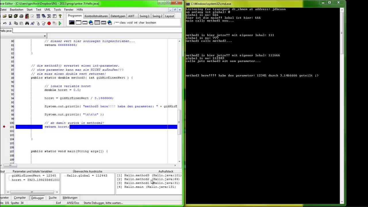 Methoden in Java und der Aufrufstack - YouTube