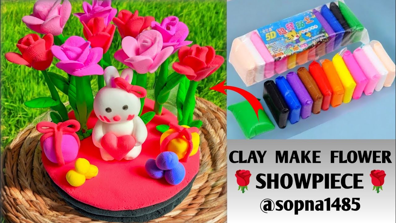 How To Make Flower Showpiece With Clay 💐 // @sopna1485 - YouTube