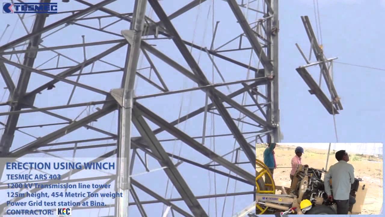 Tesmec Erection using Tesmec Winch - YouTube