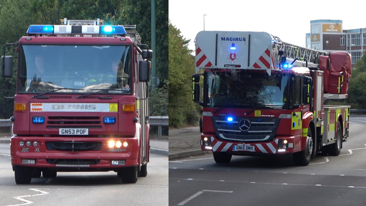 Kent Fire & Rescue Service Dennis Sabre and TL responding in Maidstone ...