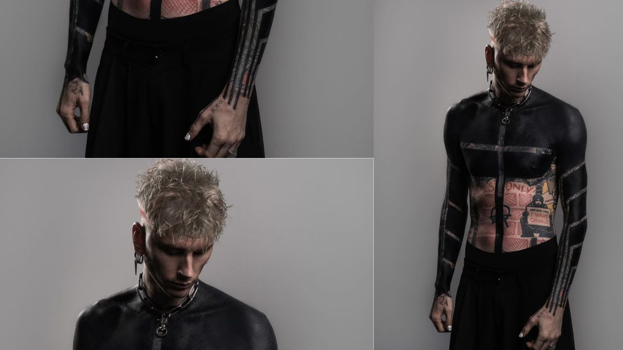 Machine Gun Kelly flexes his fresh blackout ink covering his arms ...