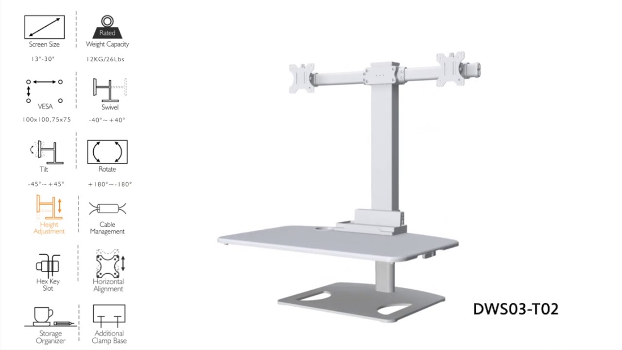 DWS03 T02 sit and stand workstation Dual mount height adjustable holder ...