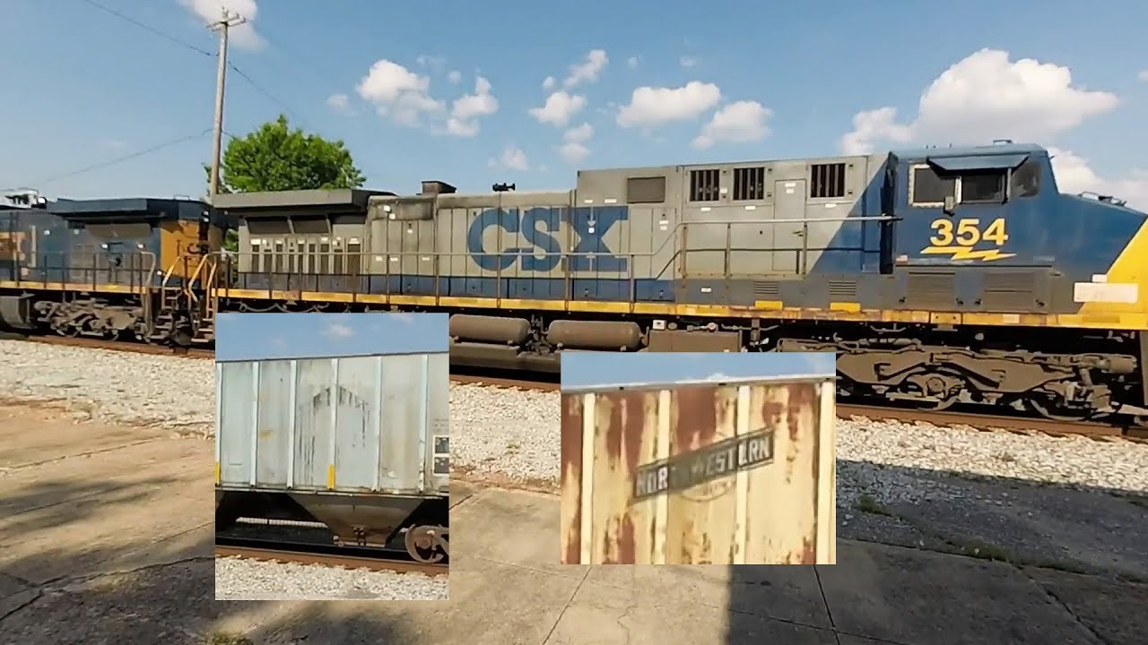 CSX Grain Train with Older Fallen Flag Covered Hoppers - AC44CW Pair ...