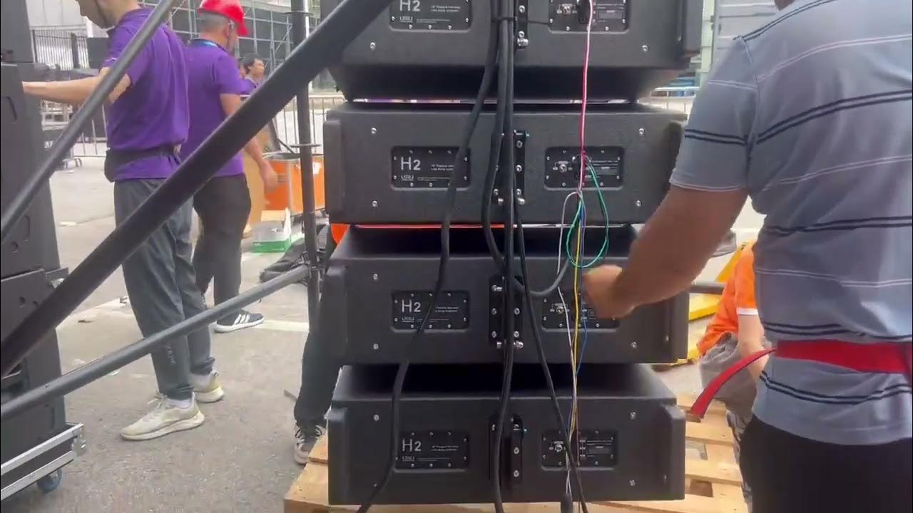 Double ten-inch line array installation site - YouTube