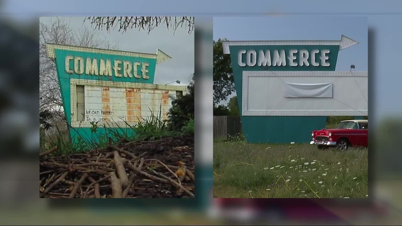 New life for Commerce Township drive-in sign - YouTube