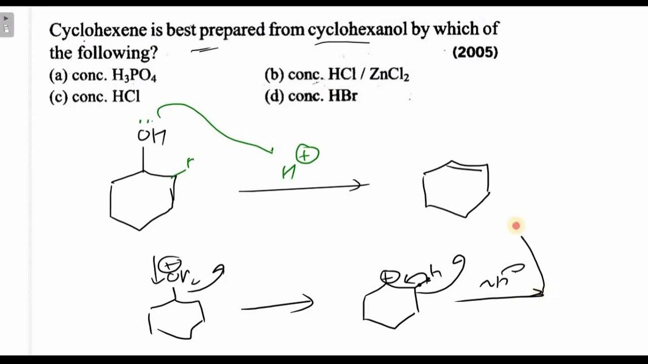 Cyclohexene is best prepared from cyclohexanol by which of the following? - YouTube