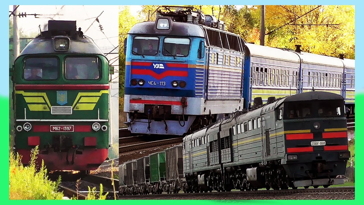 Passenger and freight trains on tracks and stations - YouTube