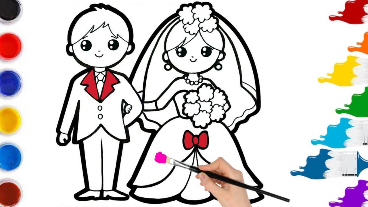 How to Draw a Bride and Groom Easy! Cute Drawing for Kids! Drawing ...