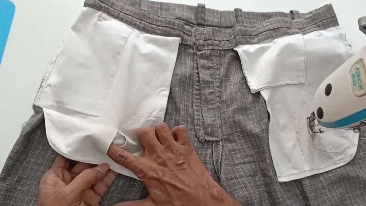 how to replace a pant torn pocket easily in english / hole repair ...