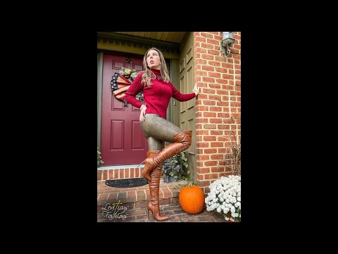 KRISTINA MODELS PROTOTYPE BROWN FAUX LEATHER SNAKESKIN THIGH BOOTS CROC LEGGINGS SWEATER FASHION