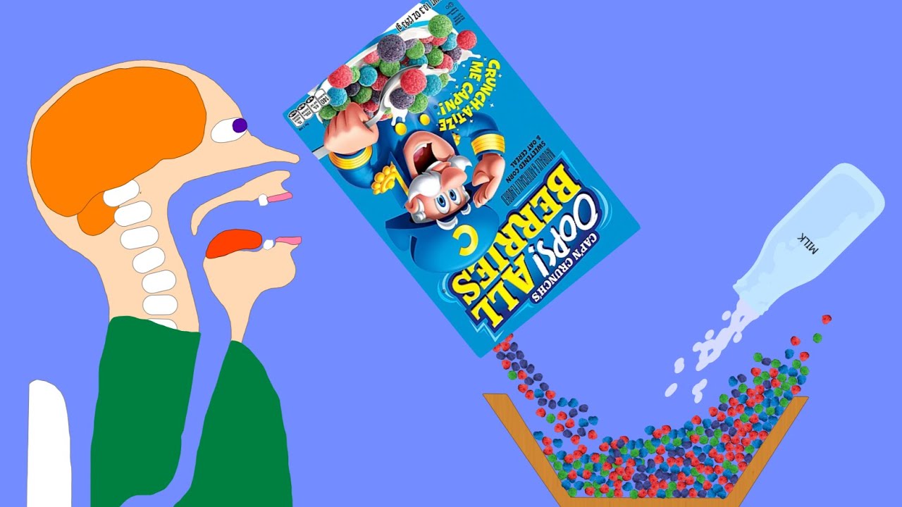 【Algodoo】Toilet while eating Cap'n Crunch Oops All Berries. キャプテンクランチ ...