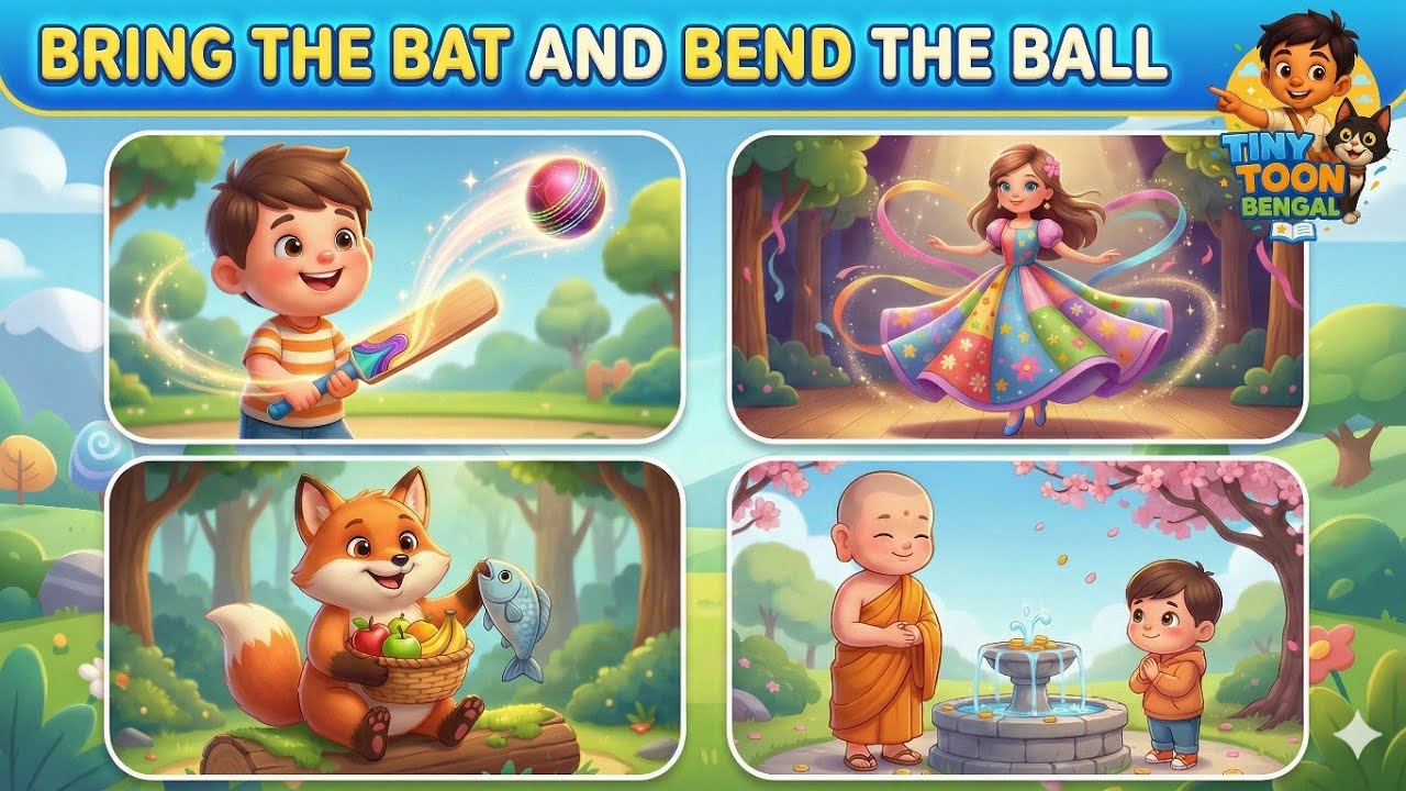Bring the bat and bend the ball | Fun With Words | Kids Learning Rhyme ...