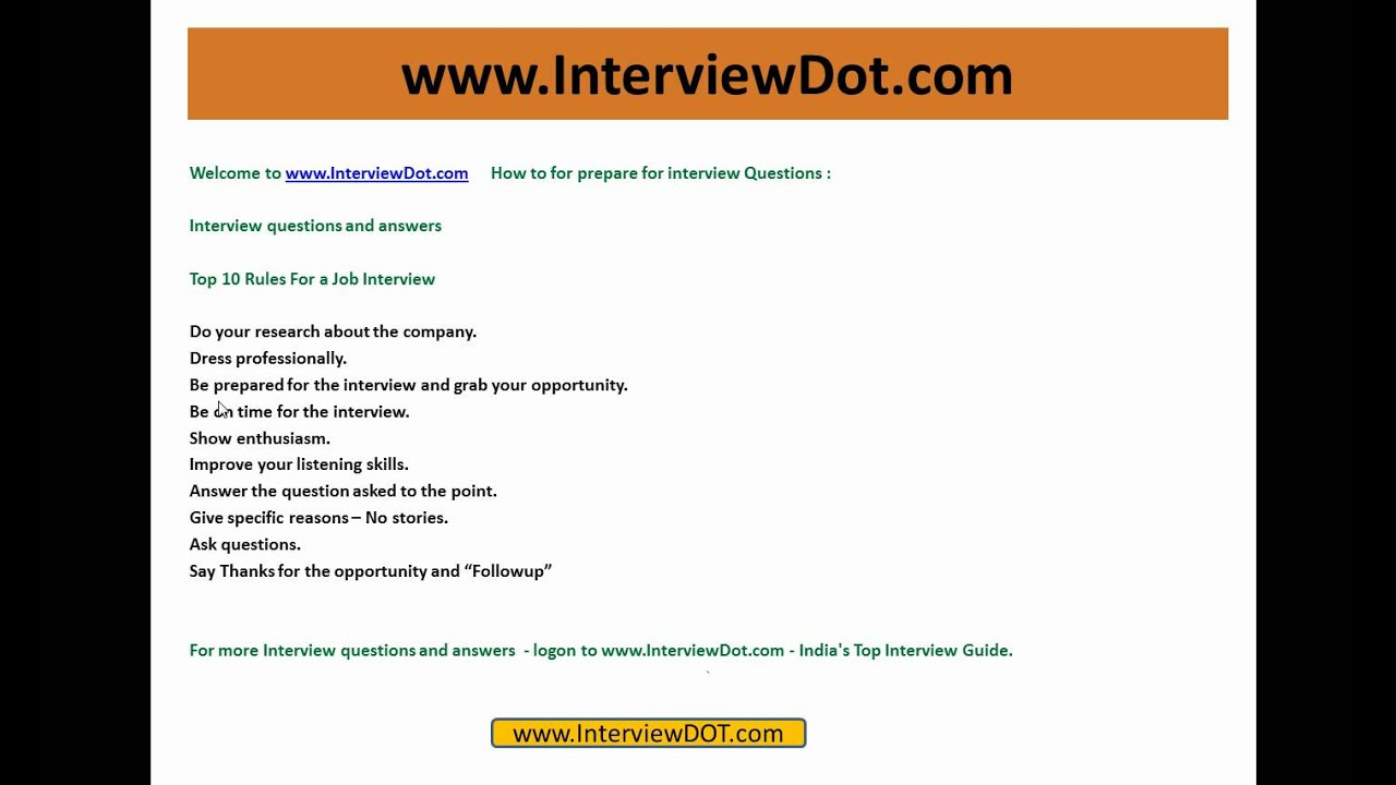 Top 10 rules for job interview interview question and answer - YouTube