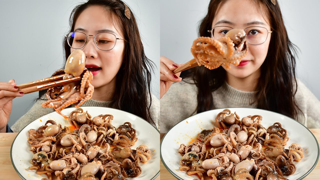ASMR Eating Octopus Spicy Foods Sounds(No Talking), ASMR Mukbang ...