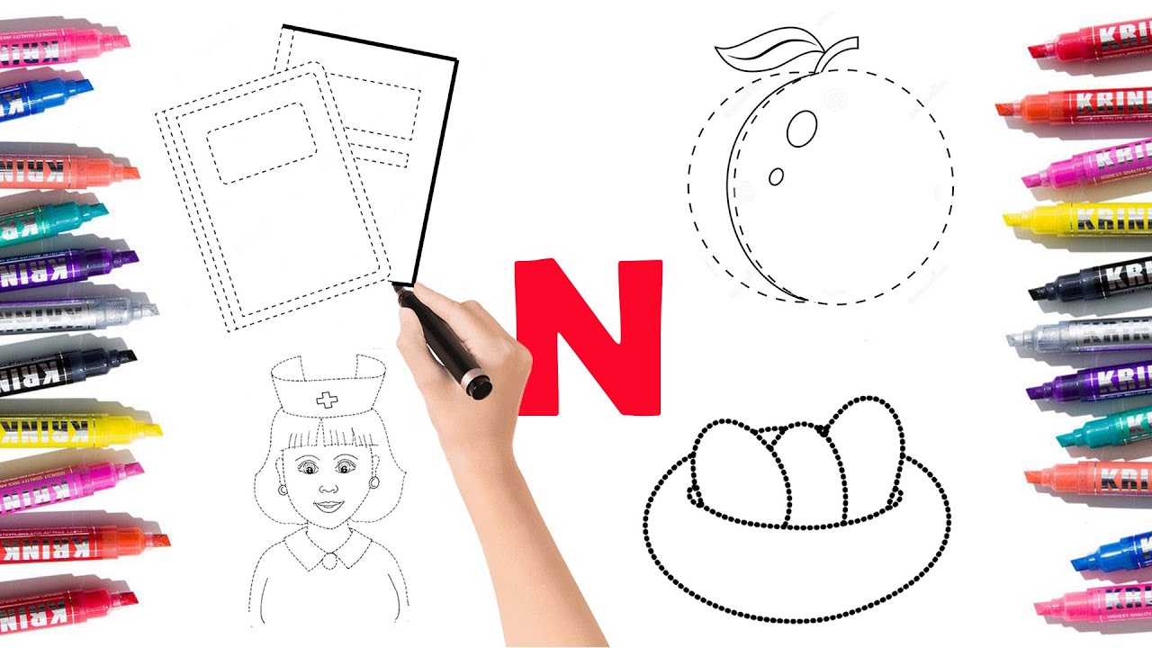 Coloring notebook,nectarine, nest ,nurse | Words Start With n | how to ...