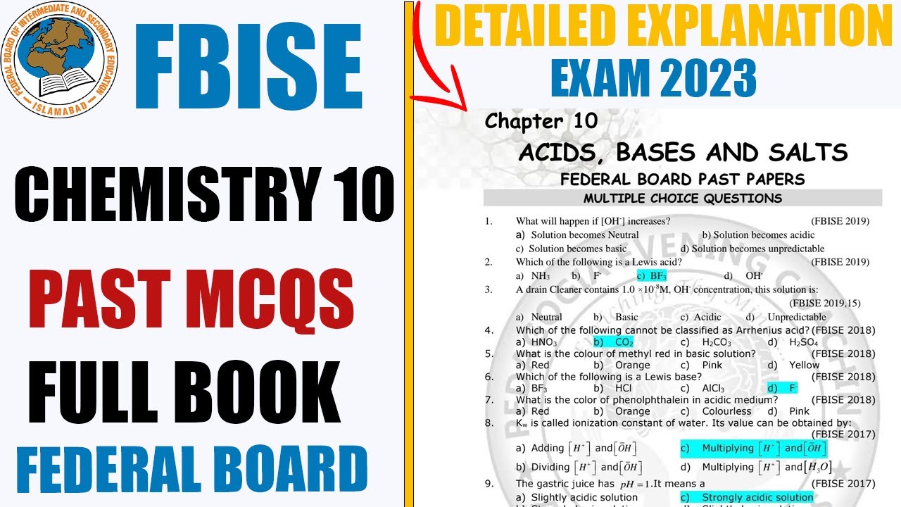 Chemistry 10 Past Papers MCQs 2023 | Federal Board - YouTube